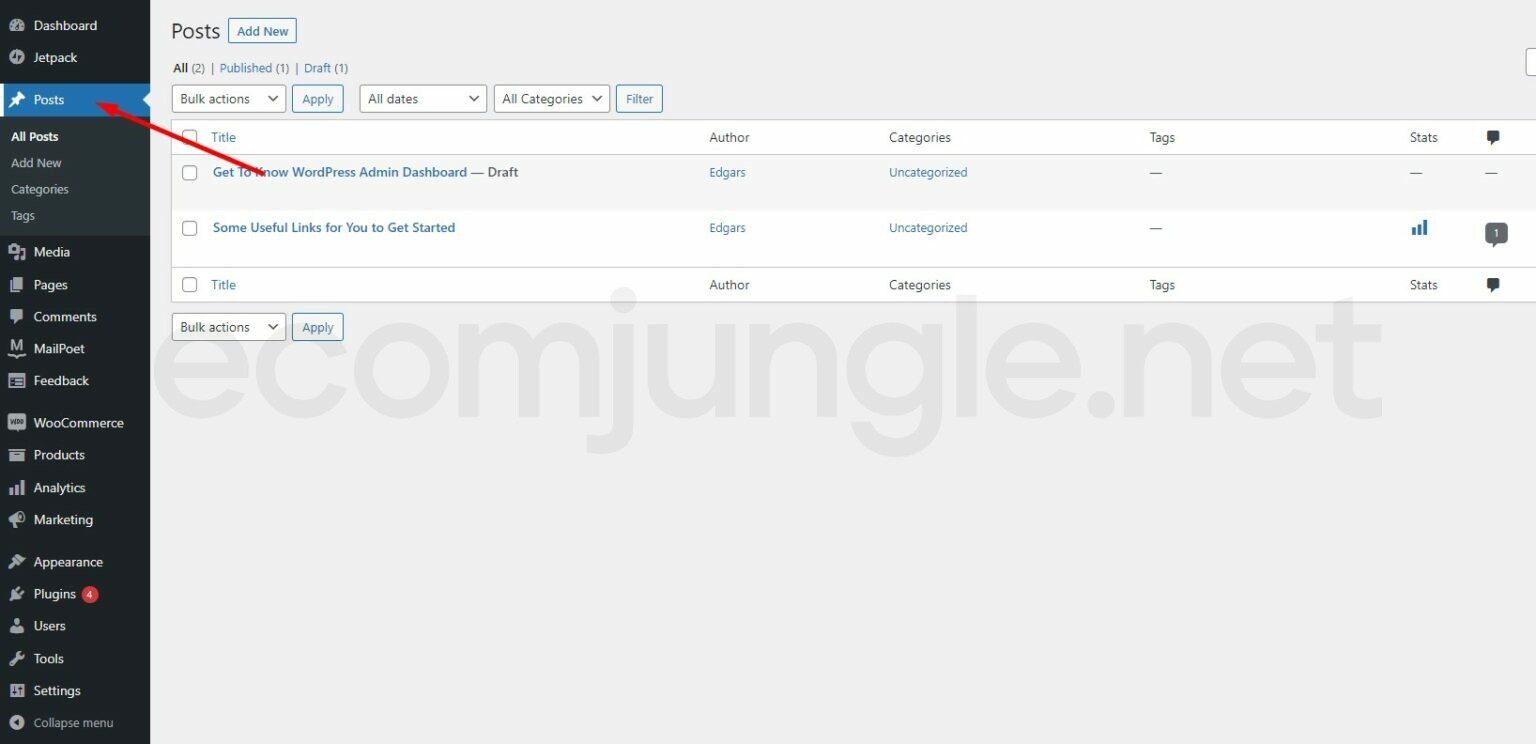 Get To Know WordPress Admin Dashboard: Key Functionality And Features Explained • eComStrive.com