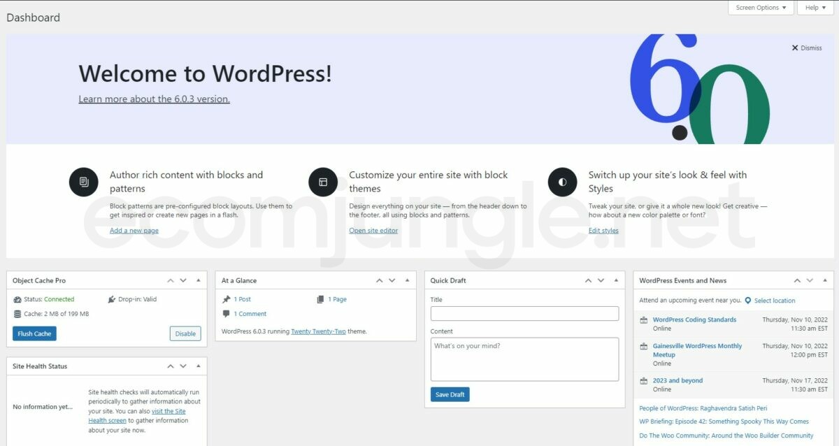 Get To Know WordPress Admin Dashboard: Key Functionality And Features Explained • eComStrive.com